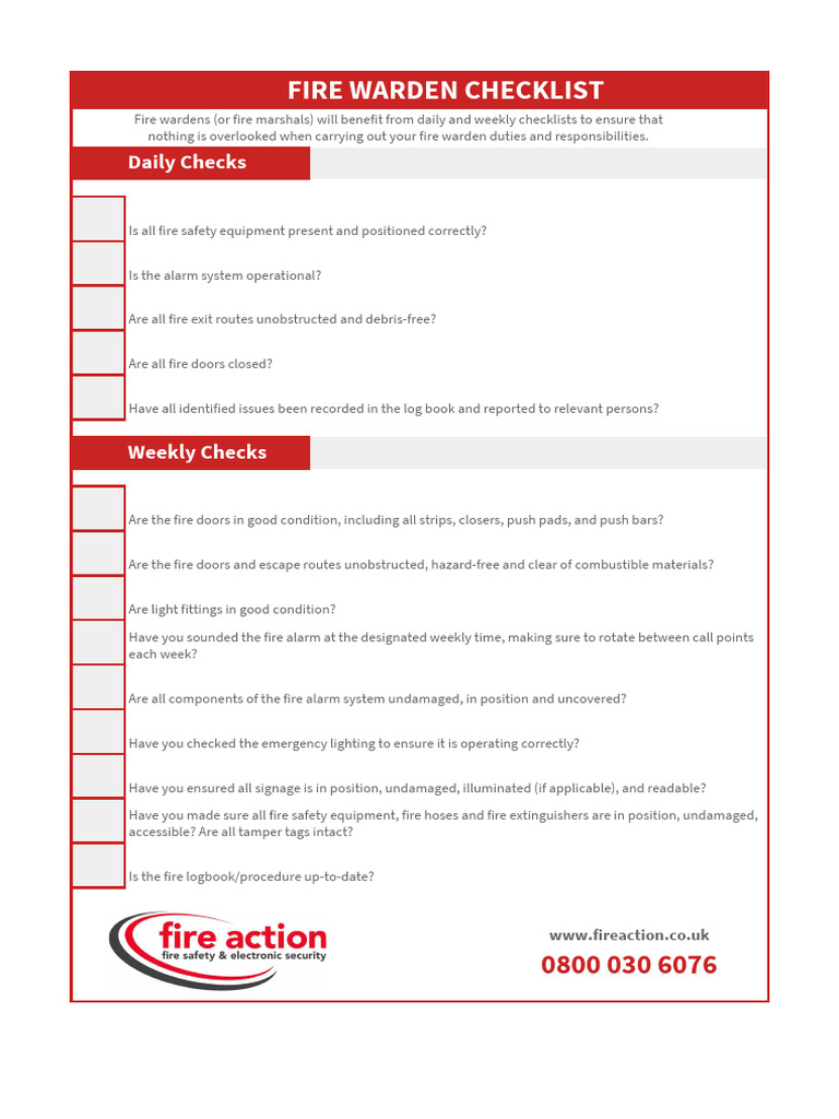 Fire Warden Checklist | PDF