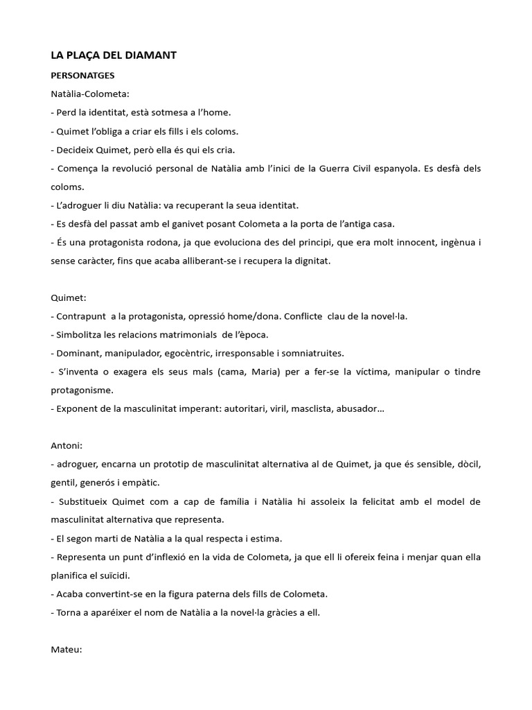 Teoria La Plaça Del Diamant | PDF