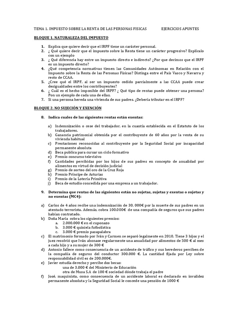 Tema 1. Ejercicio Irpf | PDF