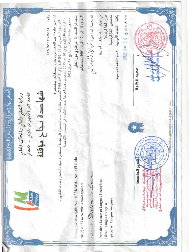Diplome Derkaoui Nour | PDF