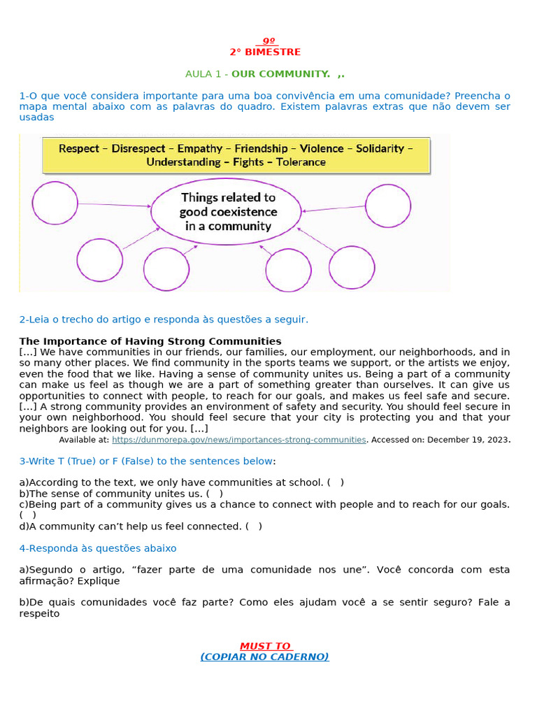 9º 2° Bimestre - OUR COMUNITTY | PDF