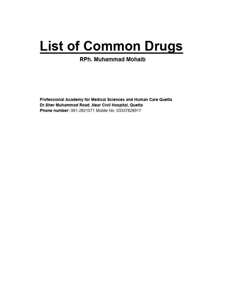 List of Common Drugs | PDF