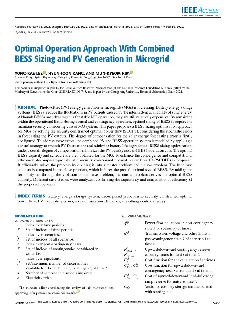 Optimal Operation Approach With Combined BESS Sizing and PV Generation ...