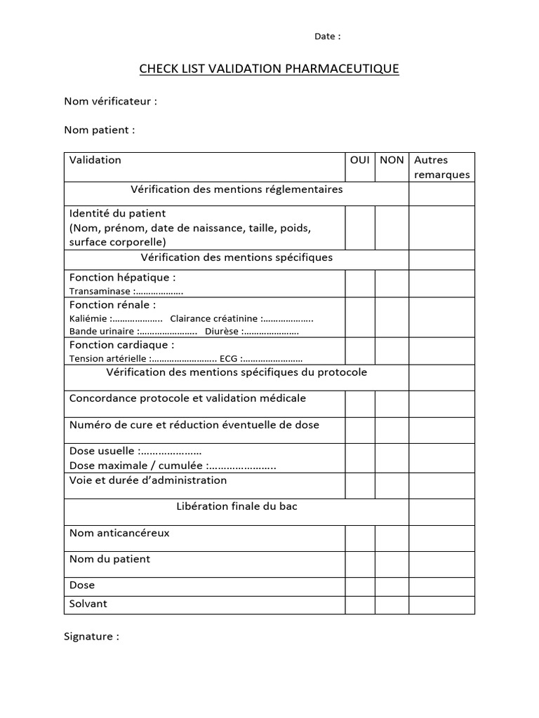 CHECK LIST VALIDATION PHARMACEUTIQUE | PDF