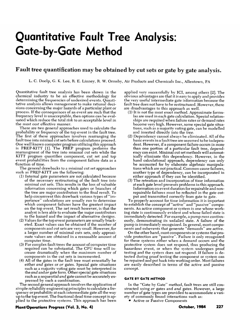 Quantitative Fault Tree Analysis: Gate-by-Gate Method | PDF