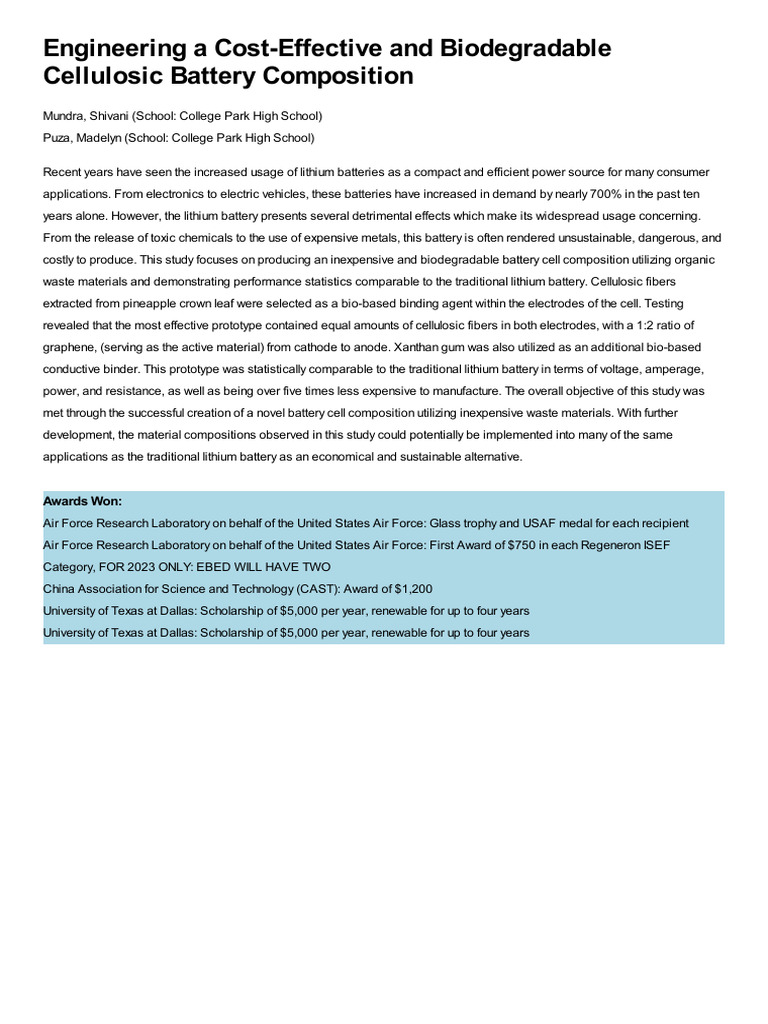 Engineering A Cost-Effective and Biodegradable Cellulosic Battery ...