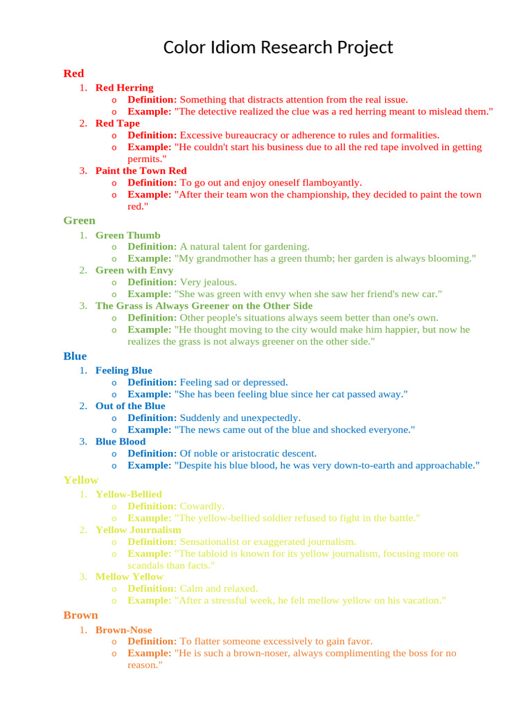 Color Idiom Research Project | PDF