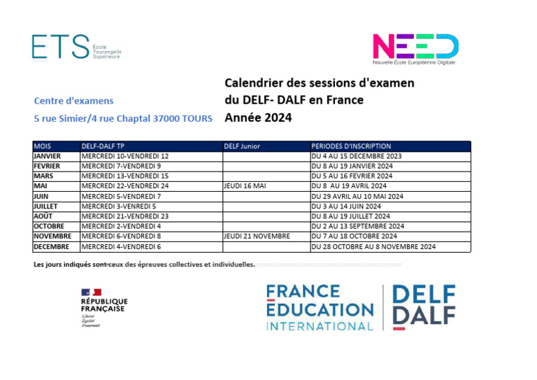 Calendrier Examens Delf Dalf 2024 | PDF