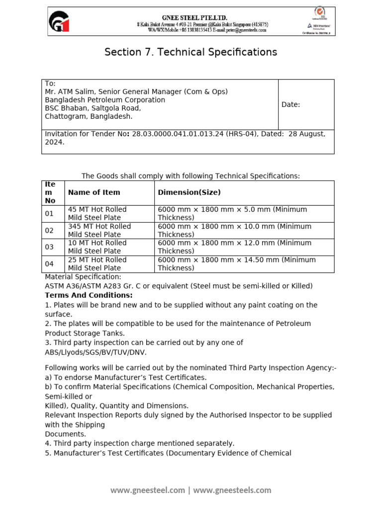 Technical Specification Submission Sheet | PDF | Specification ...