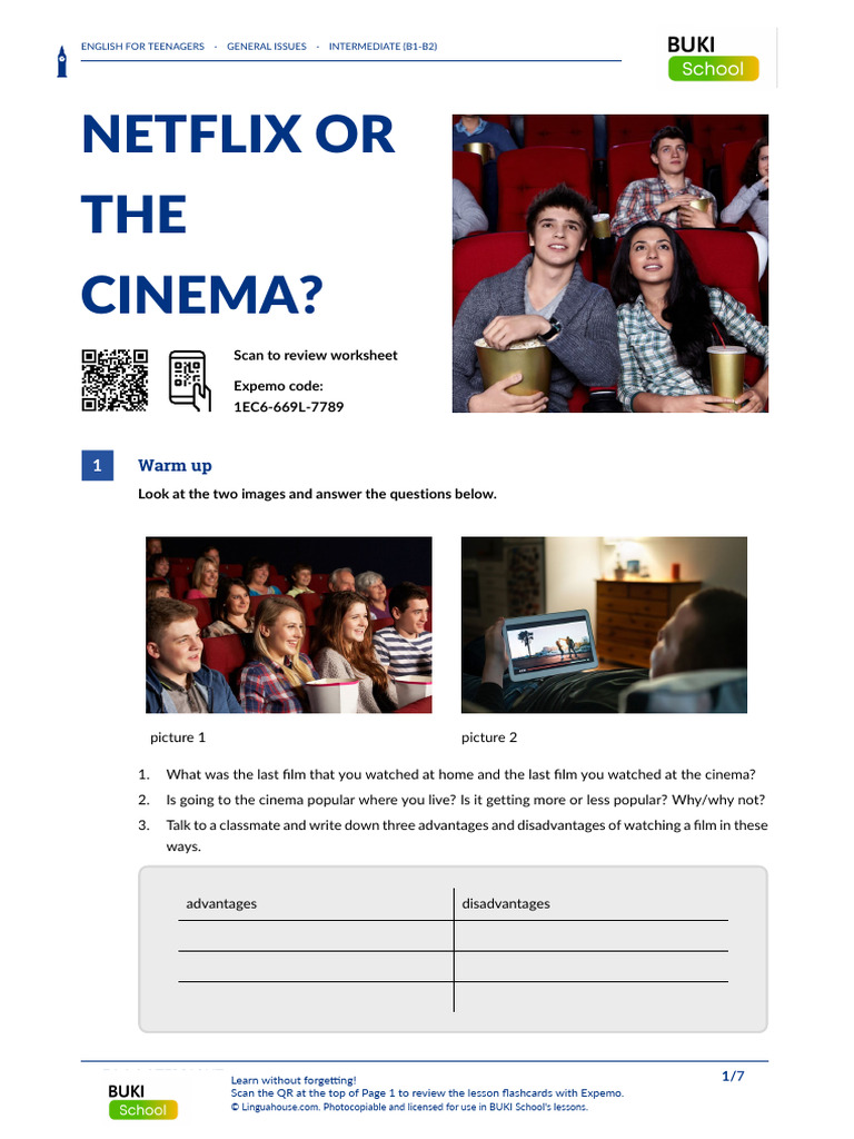 Netflix or The Cinema British English Teacher B1 B2 | PDF