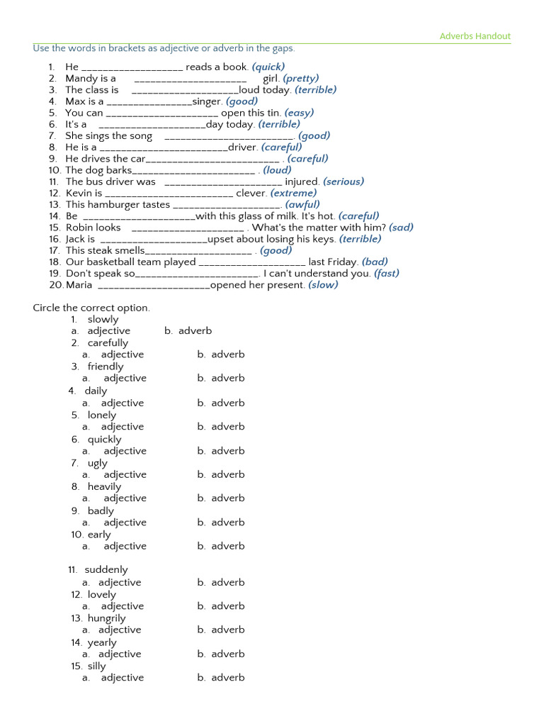 Adverbs Handout | PDF
