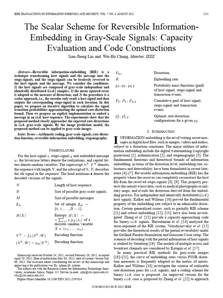 The Scalar Scheme For Reversible Information-Embedding in Gray-Scale Signals Capacity Evaluation ...