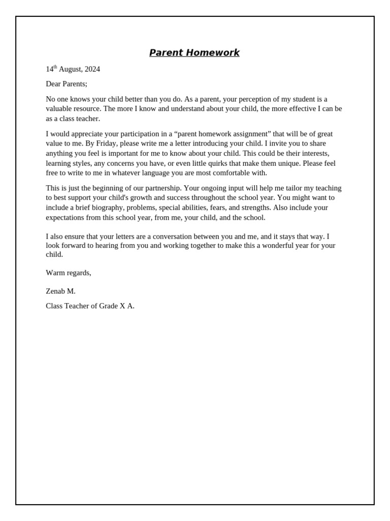 Parent Homework Assignment | PDF