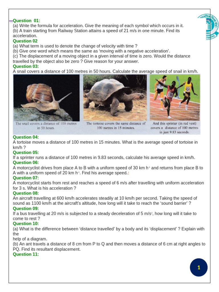 WS 02 - 9TH Cbse (Phy 8.2) | PDF | Speed | Teaching Methods & Materials