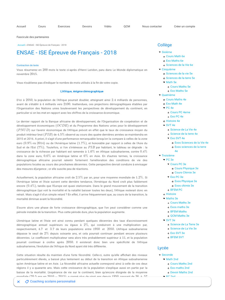 ENSAE - ISE Épreuve de Français - 2018 - Sunudaara | PDF
