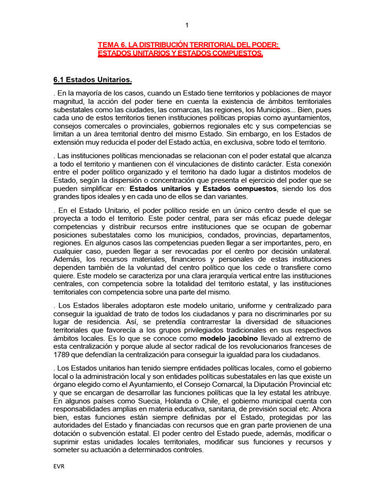 TEMA 6 La distribución territorial del poder | PDF