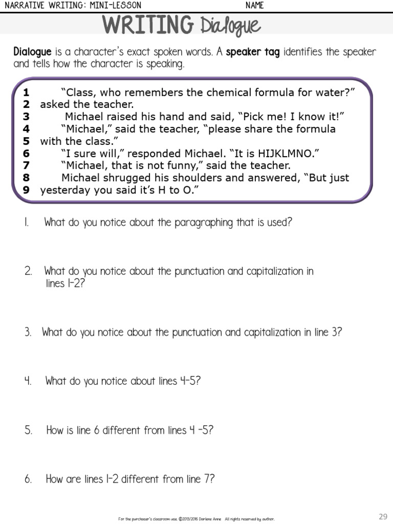 Writing Dialog Narrative Worksheet | PDF