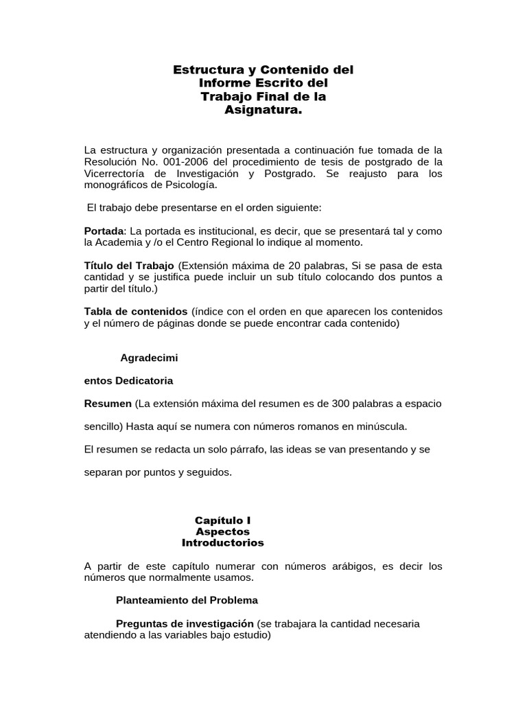 Estructura y Contenido Del Informe Escrito Del Trabajo Final de La Asignatura | PDF | Método ...