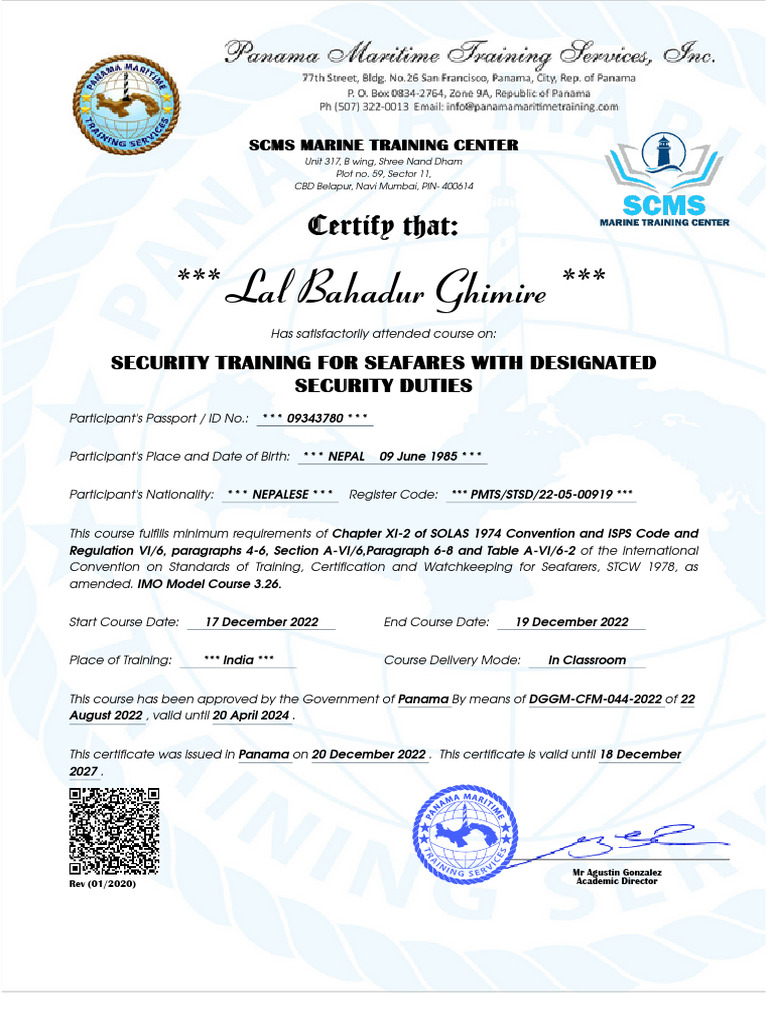 Seafarer Security Training Certificate | PDF