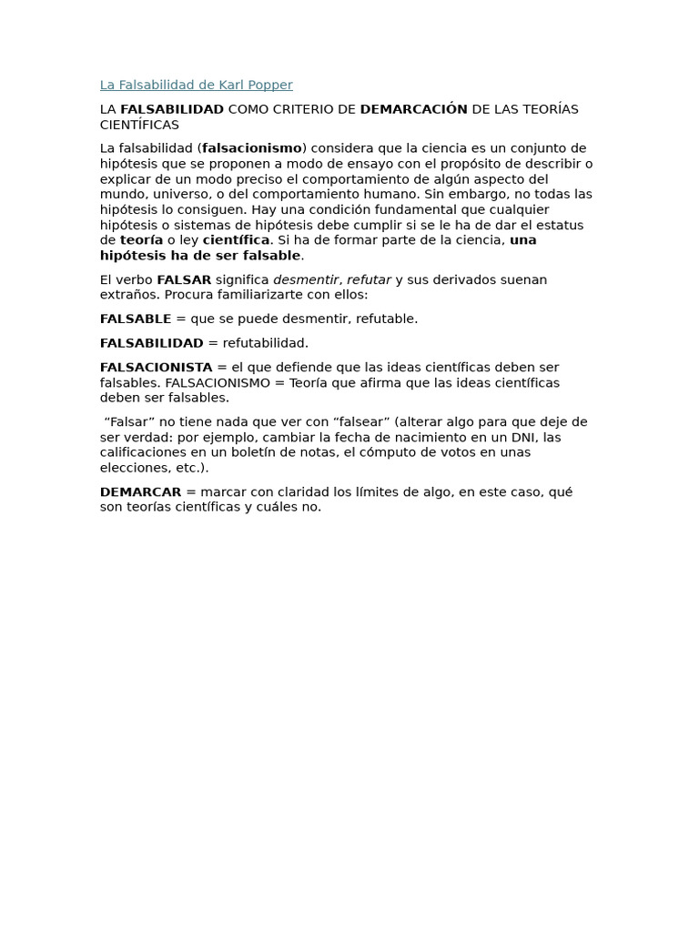 La Falsabilidad de Karl Popper | PDF | Ciencias sociales | Filosofía