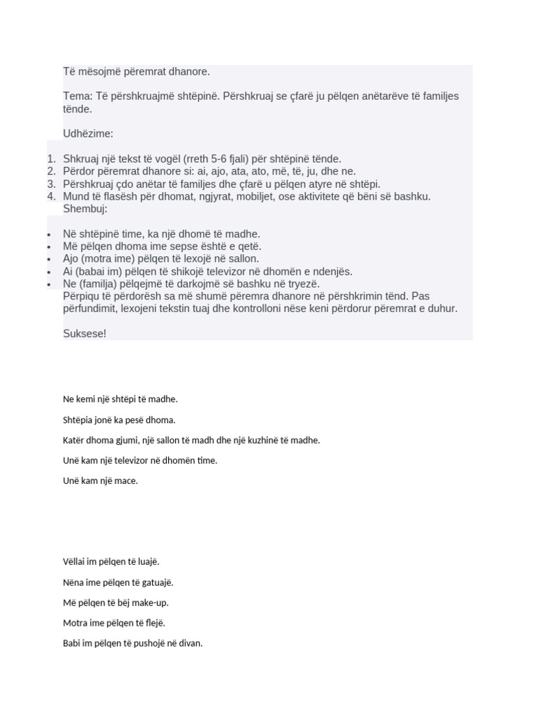1.fjali Me Përemrat Dhanorë - Përshkruaj Anëtarët e Shtëpisë. | PDF
