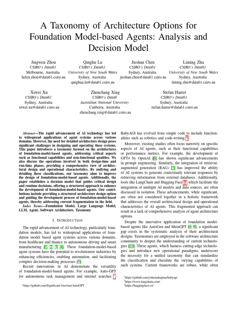 A Taxonomy of Architecture Options For Foundation Model-Based Agents ...