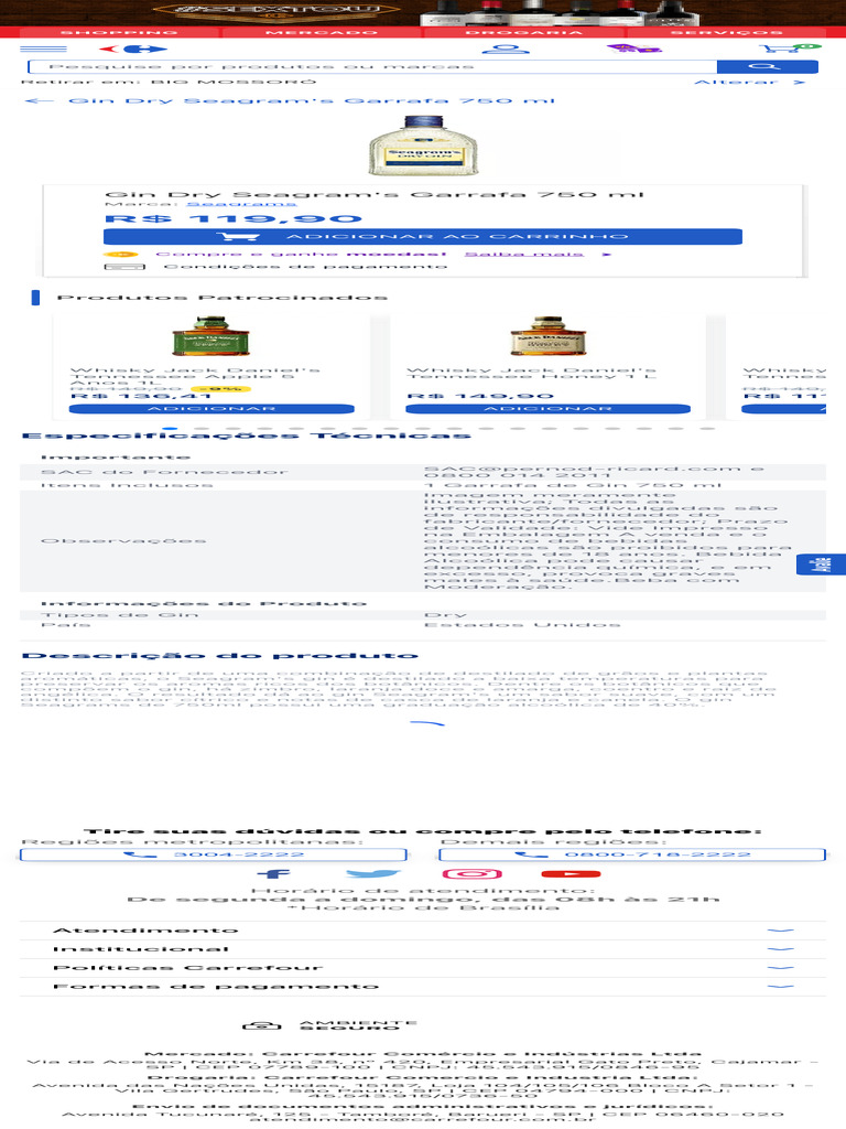 Gin Dry Seagram's Garrafa 750 ML Carrefour | PDF