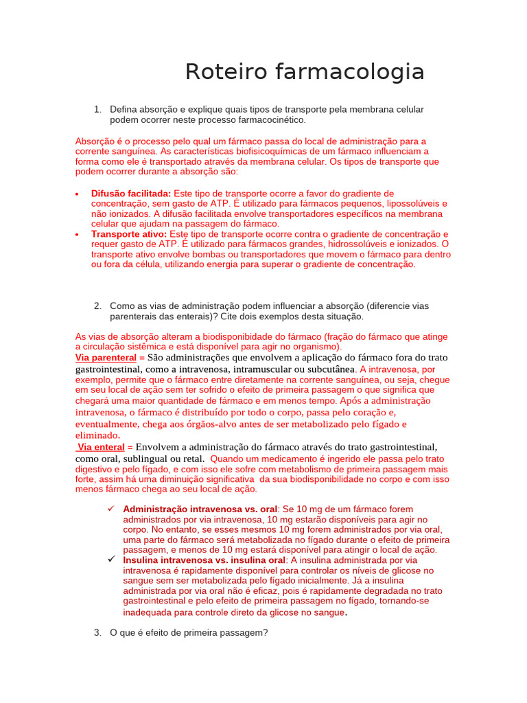 Roteiro farmacologia | PDF