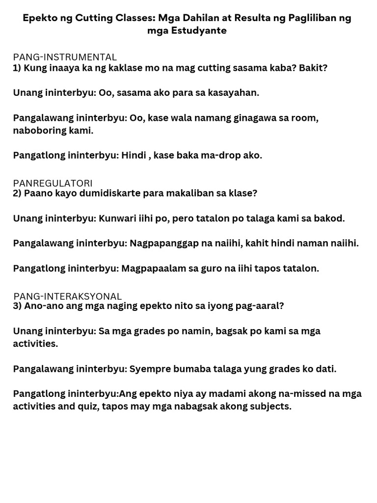 1) Kung Inaaya Ka NG Kaklase Mo Na Mag Cutting Sasama Kaba Bakit Unang ...