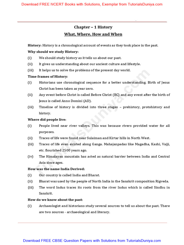 Chapter - 1 History What, Where, How and When: History: Why Should We ...