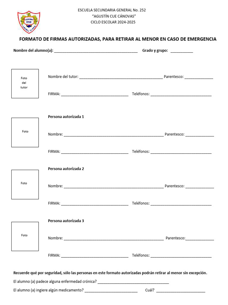 02 Formato de Firmas Autorizadas Secundaria 252 | PDF