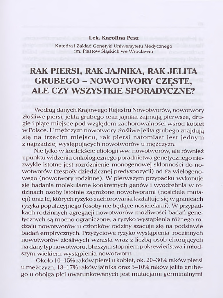 Karolina Pesz Rak Piersi, Rak Jajnika, Rak Jelita Grubego-Wcag | PDF