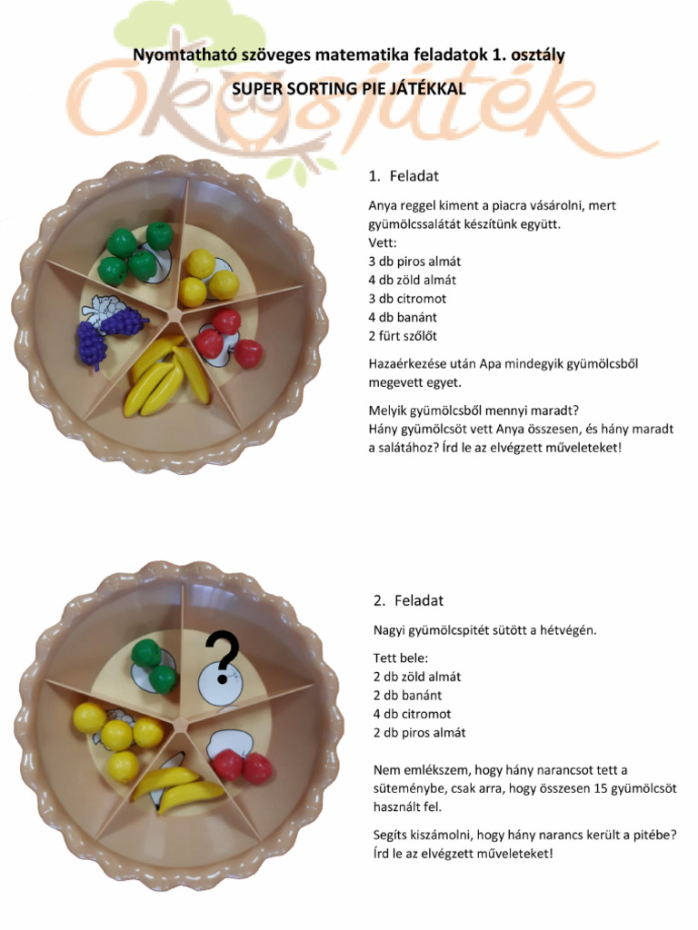 matematika szöveges feladat 1 osztály sorting pie | PDF