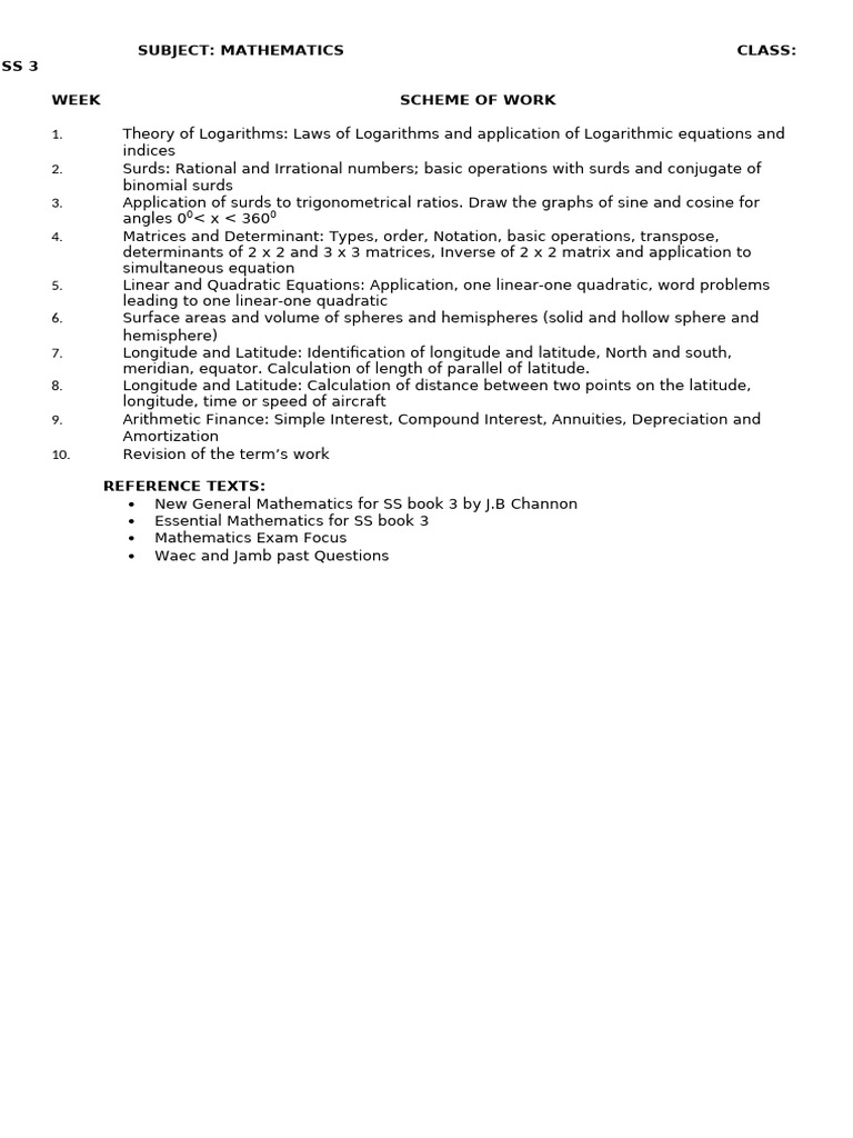 First Term SS2 Mathematics | PDF