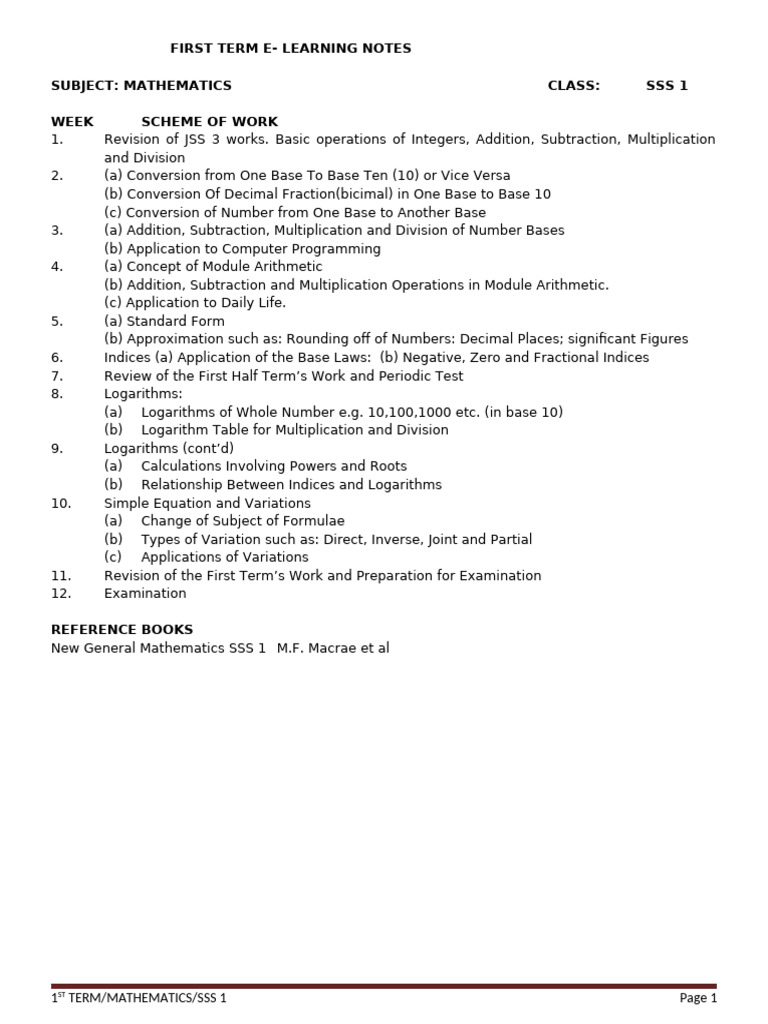 First Term SS1 Mathematics | PDF