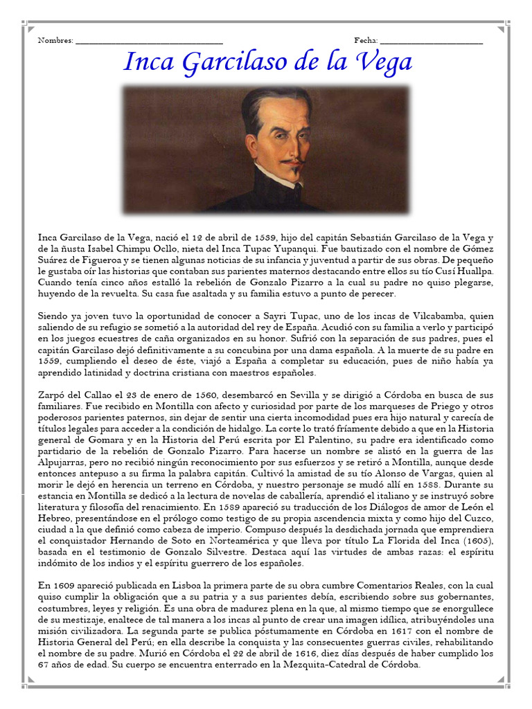 Biografía de Inca Garcilaso de la Vega | PDF | Perú | Clásicos