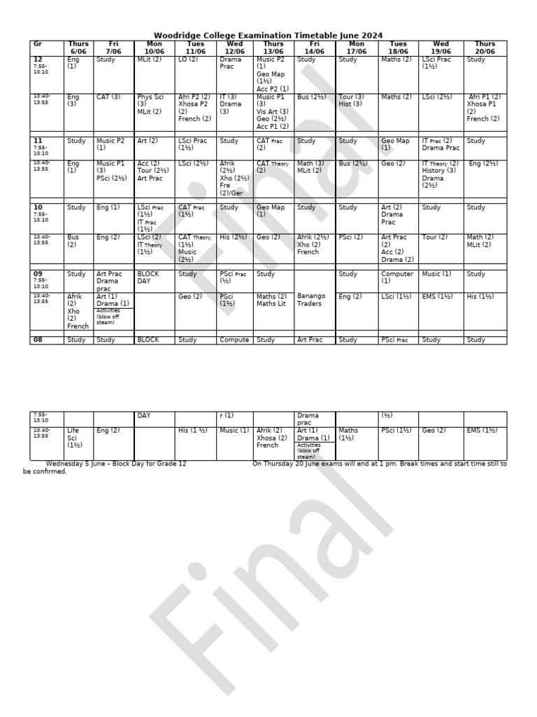 June ExamTimetable 2024 2 | PDF
