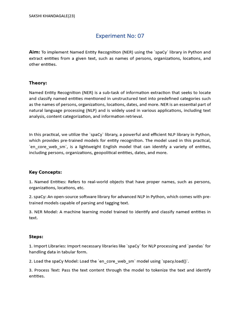 NLP Experiment No 7 | PDF