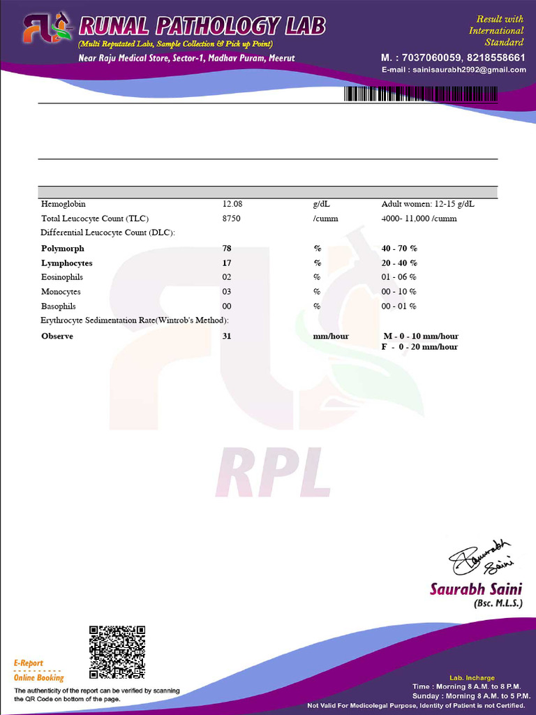 Haematology: Report ID: 2182000263 Lab No.: 240830114729 | PDF ...