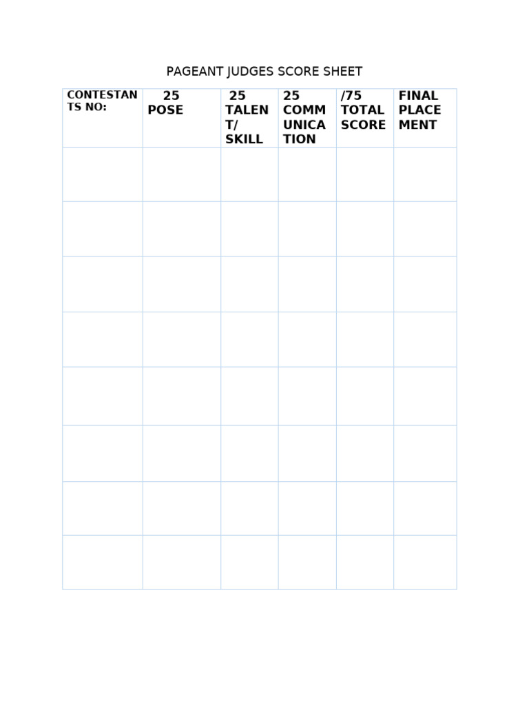 Pageant Judges Score Sheet | PDF