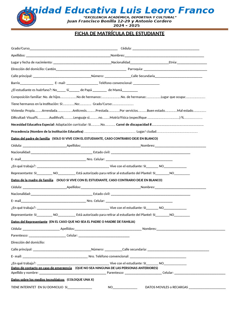Ficha de Datos Del Estudiante | PDF