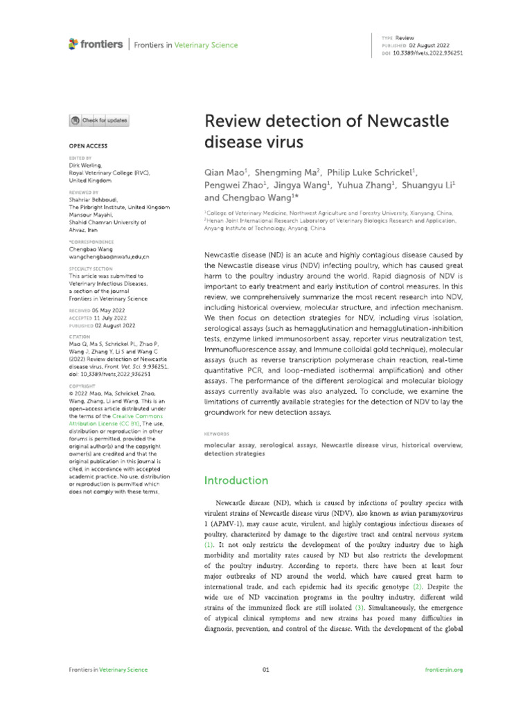 Review Detection of Newcastle Disease Virus | PDF