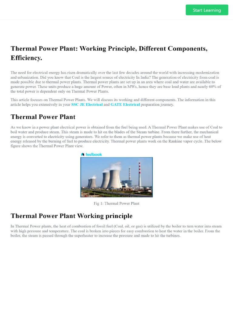 Thermal Power Plant Working Requirements Components Losses 89dbdbf6 | PDF