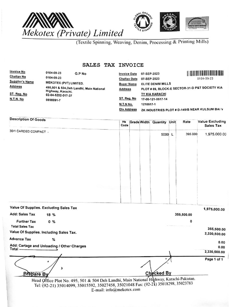 Sales Tax Invoice Format | PDF