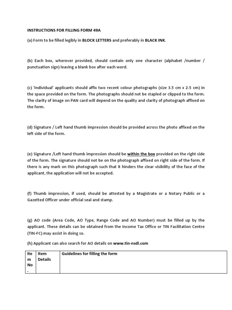 Form 49A Filling Guide | PDF