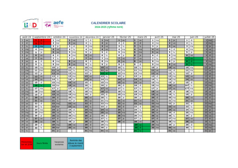 Calendrier-Scolaire-LIAD-2024-2025 | PDF