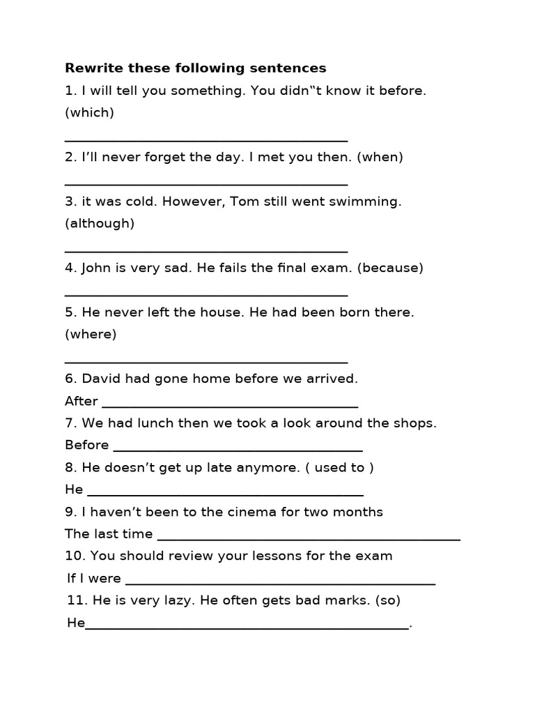 Rewrite These Following Sentences | PDF