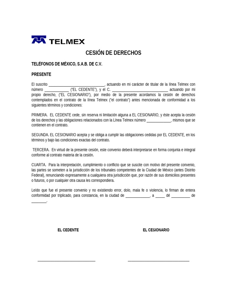 CESIÓN DE DERECHOS TELMEX | PDF