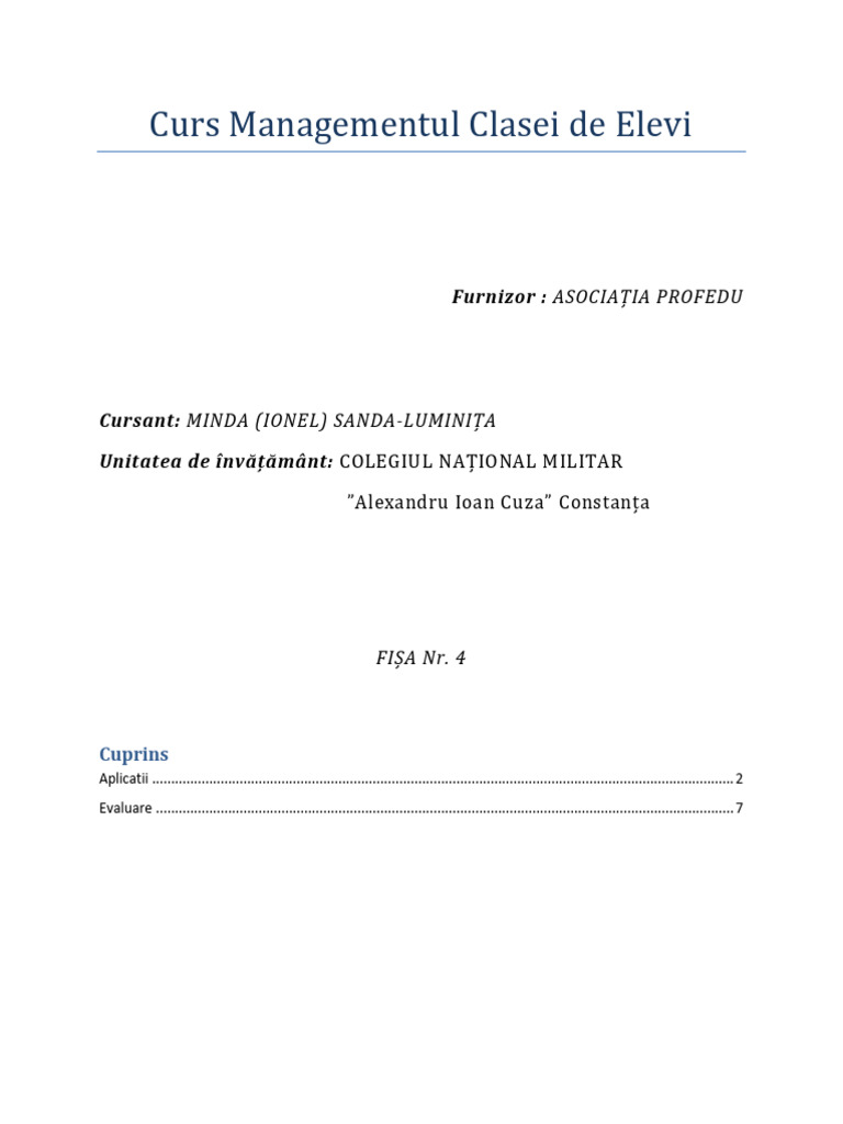 Aplicações no Managementul Clasei de Elevi | PDF | Carreira e ...