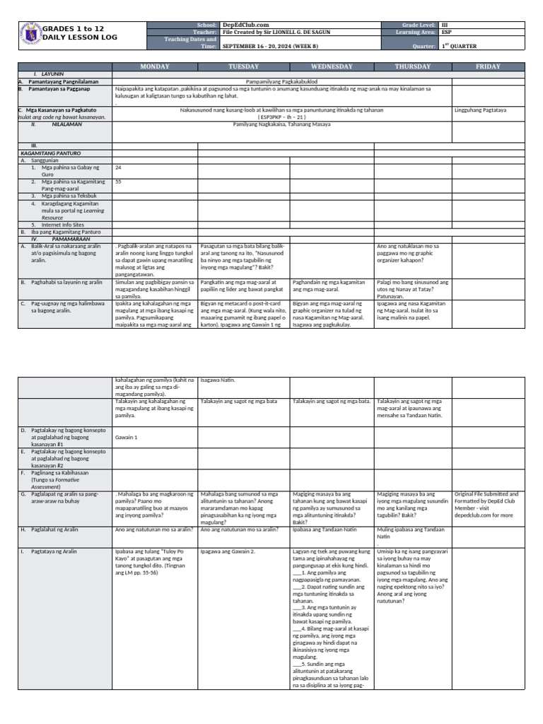 DLL - Esp 3 - Q1 - W8 | PDF